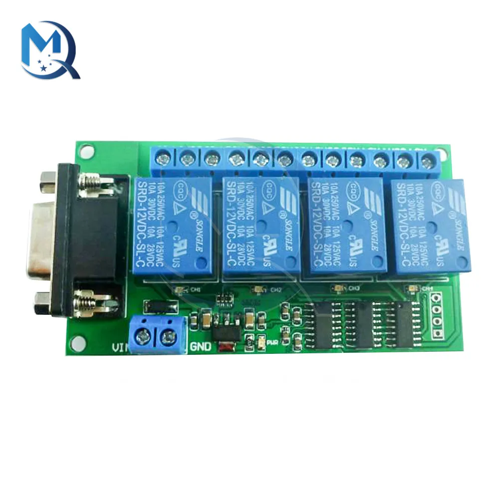 Dc 12v 4ch Rs239 Relay Board 4 Channel Db9 Interface Rs232 Remote Control Switch Module For Door ...