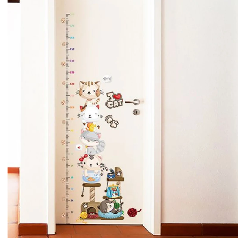 180 * 65cm cartoon kids height Wall stickers big lovely cats door ...