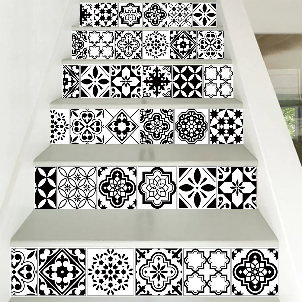6pcs/set Black & White Stair Stickers Staircase Steps Floor Wall ...