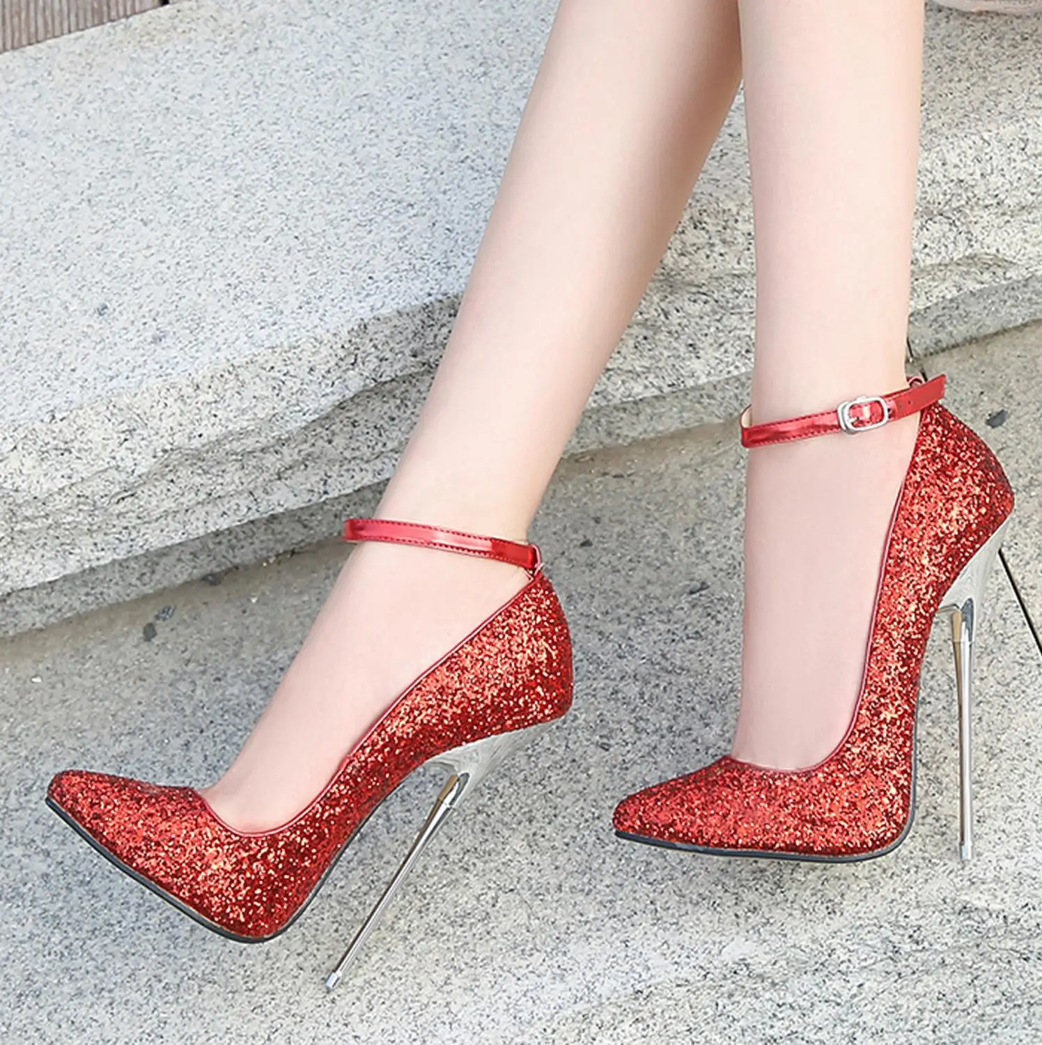 16cm-High-Heels-Glitter-Sequins-Women-Pumps-Metal-Heel-Show-Modeling ...