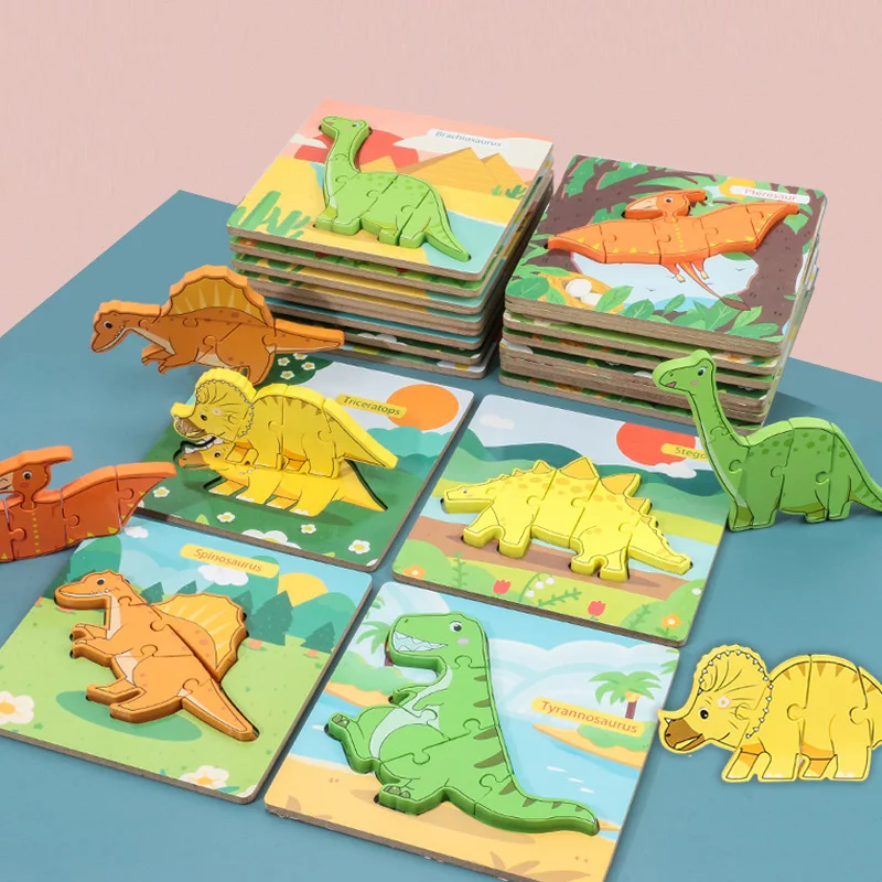 3D-Wooden-Cartoon-Dinosaur-Puzzle-Toys-Shape-Matching-Game ...