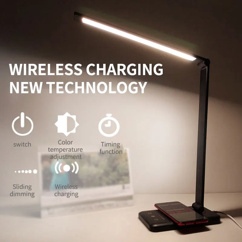Wireless charging LED Table Lamp Touch Dimmable Foldable Desk Lamp USB ...