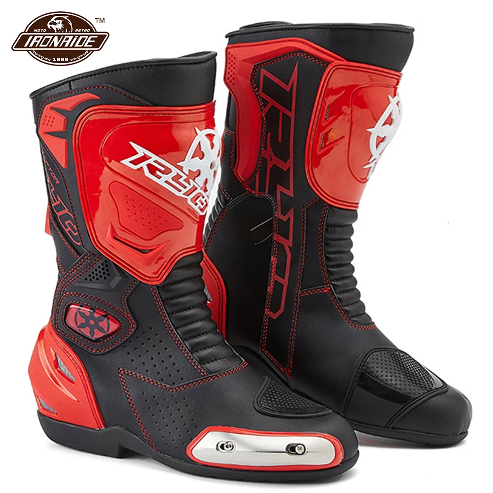 Black Motorcycle Boots Men Motocross Botas Moto Non-slip Motorboats ...