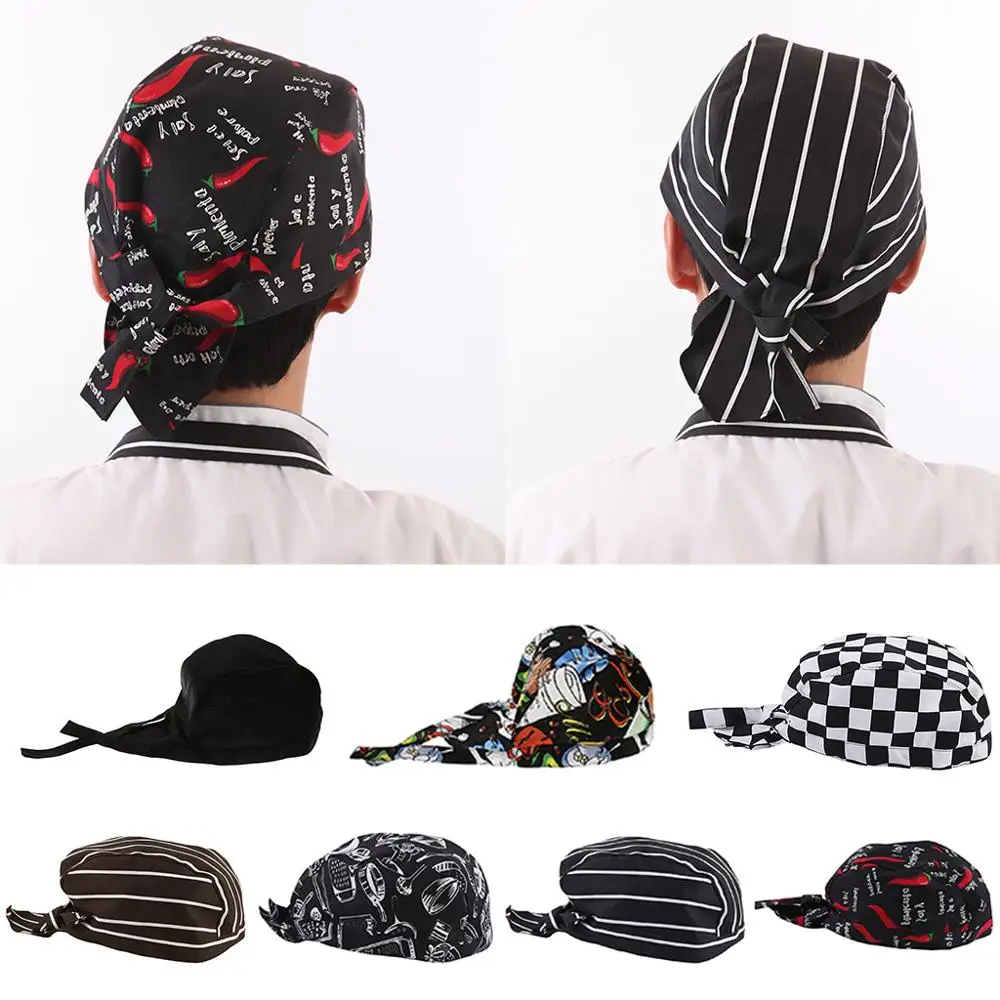 Unisex Chef Cap Kitchen Chef Hat Waiter Cooker Headwrap Hat Chef Tie ...