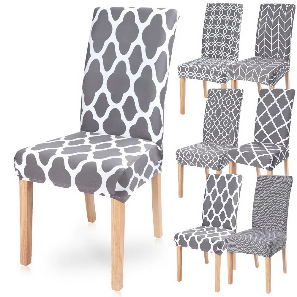 Серый чехол на стул для столовой с рисунком, съемный, моющийся, стрейч, защитный чехол для ...