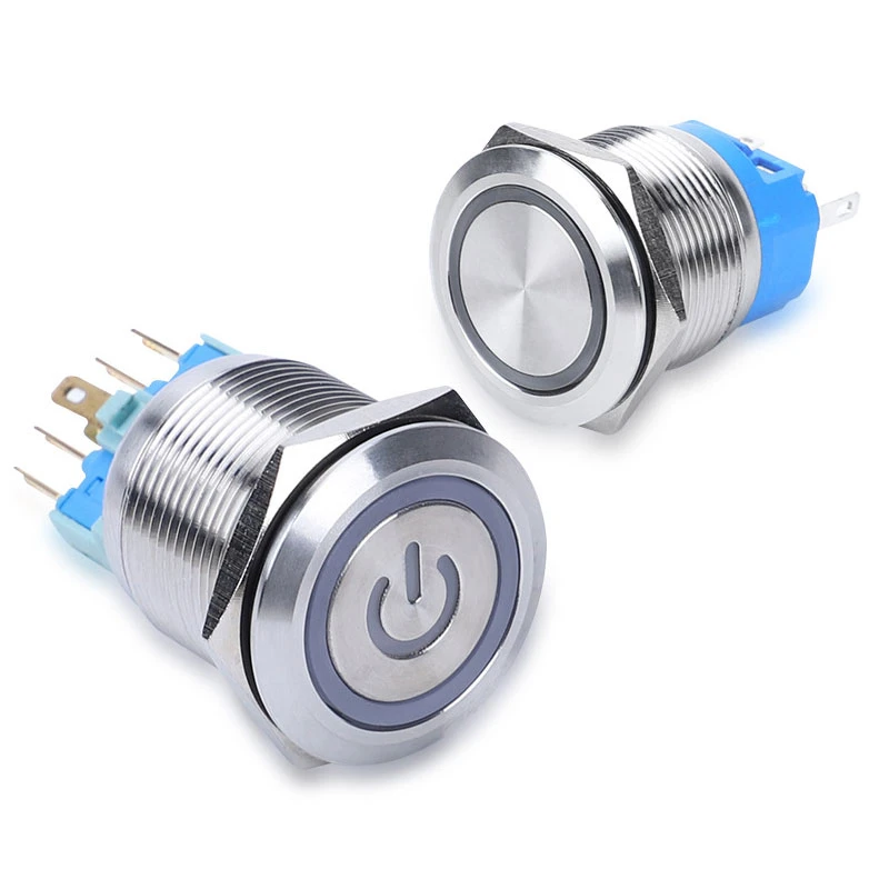 22mm metal push button switch power button LED light Waterproof Flat ...