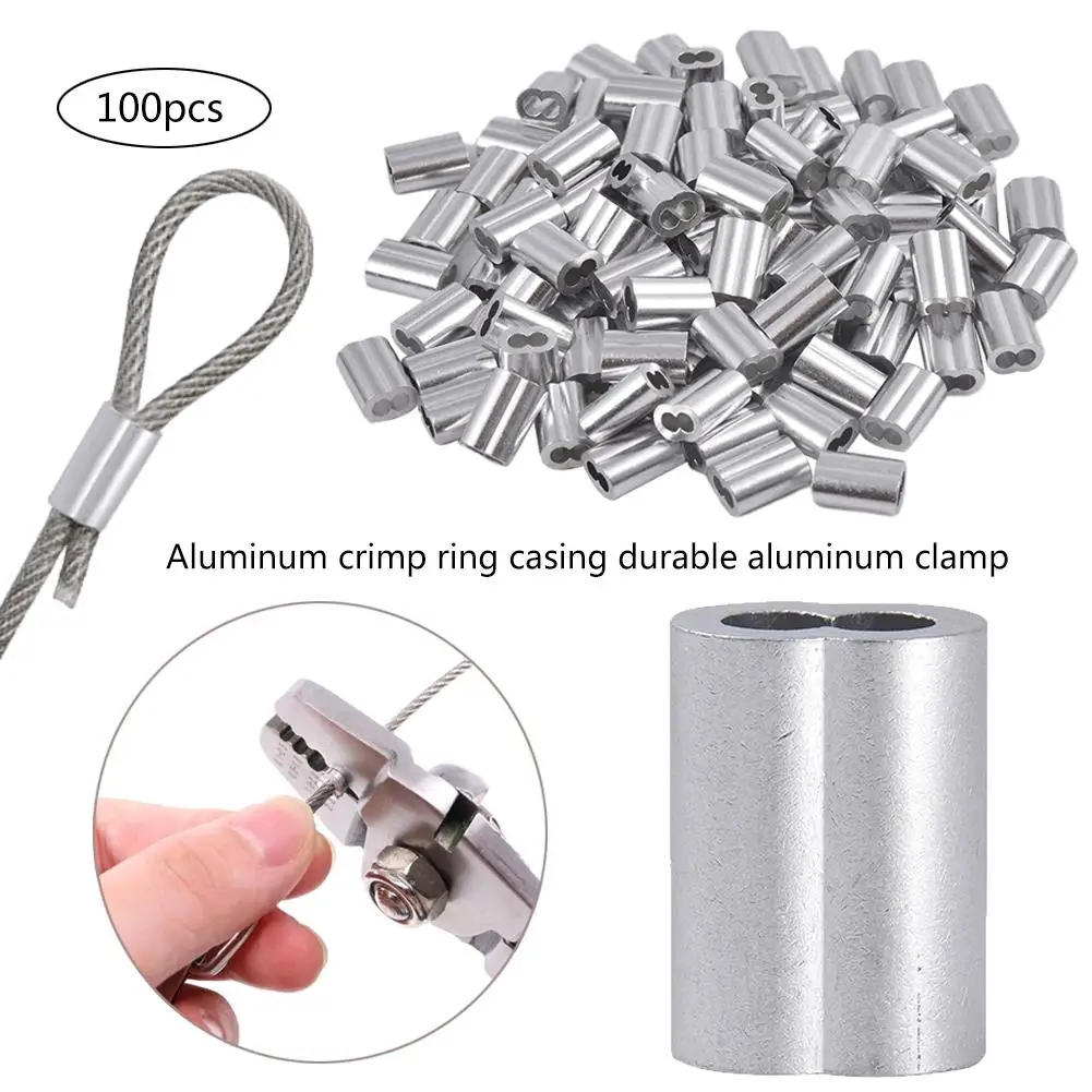 100pcs Aluminum Crimping Loop Wire Rope Clip Sleeves Clamps Suitable ...