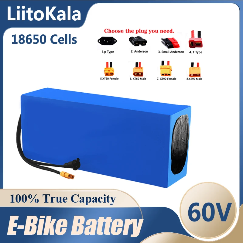 LiitoKala 60V E-bike battery 60V 20ah 25ah 30ah 15ah 40ah 18650 battery pack bike conversion kit ...