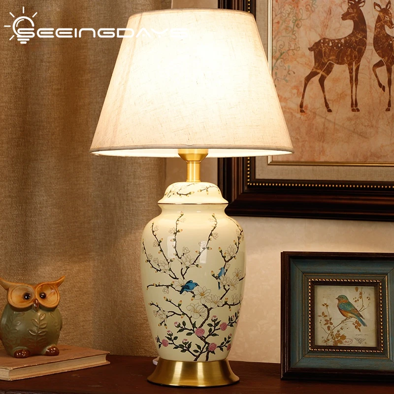 New Chinese Style Ceramic Table Lamp For Living Room Bedroom Bedside ...