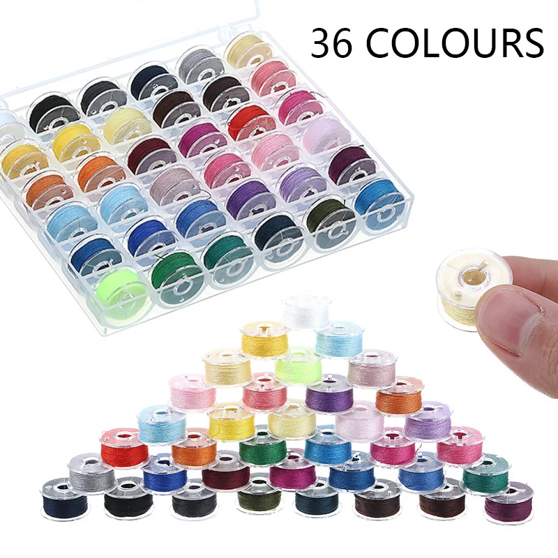 36pcs Colorful Spools + Empty Plastic Bobbins Case Organiser Set Sewing Machine Bobbin Box ...