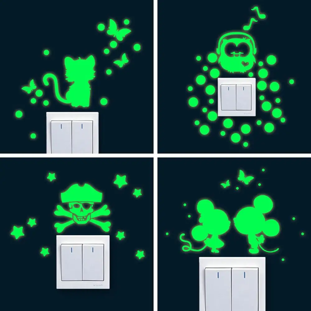 Cartoon Luminous Cute Home Cat Switch Wall Stickers Glow In The Dark ...