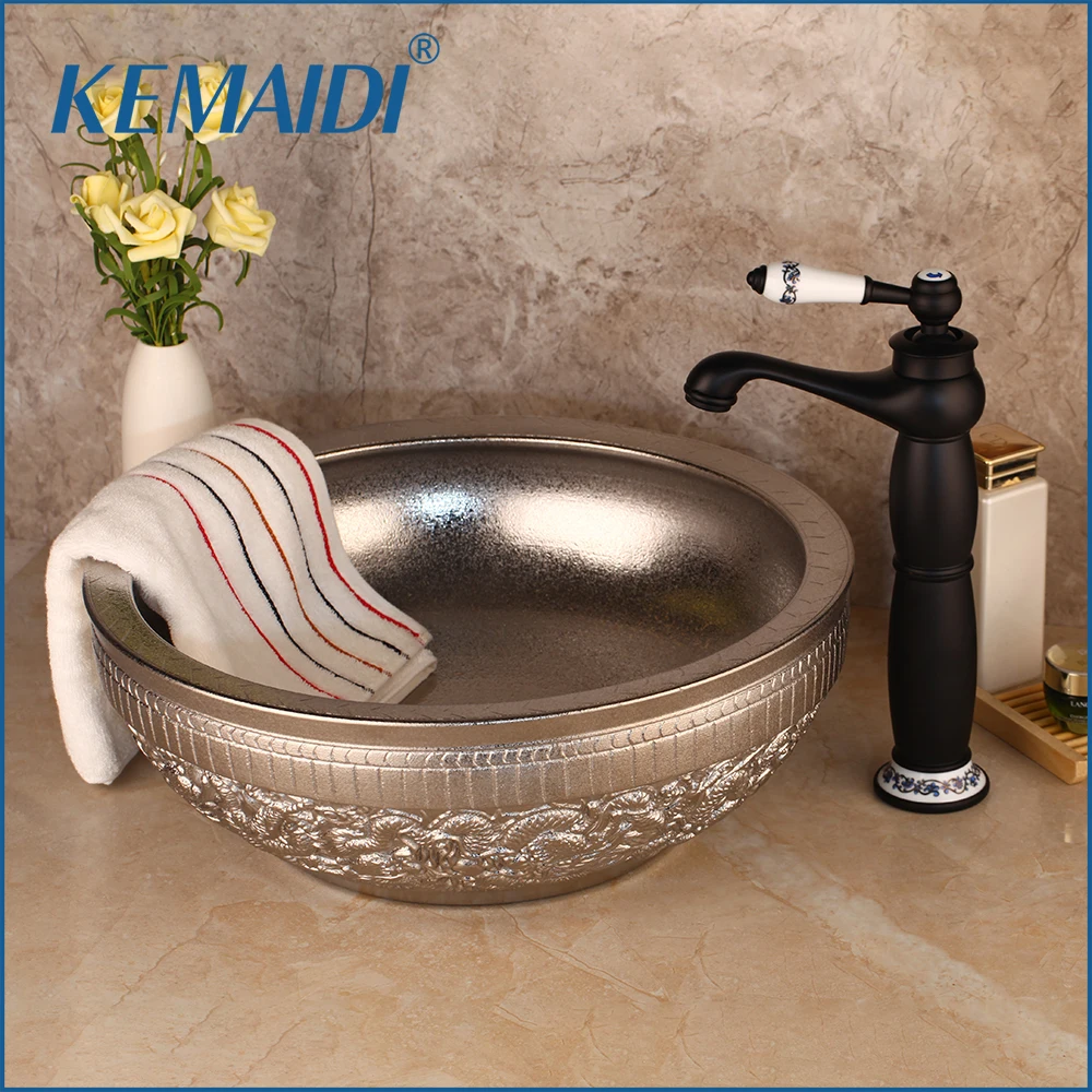 KEMAIDI-Ceramic-Wash-Basin-Vessel-Sink-With-Antique-Brass-Bathroom ...