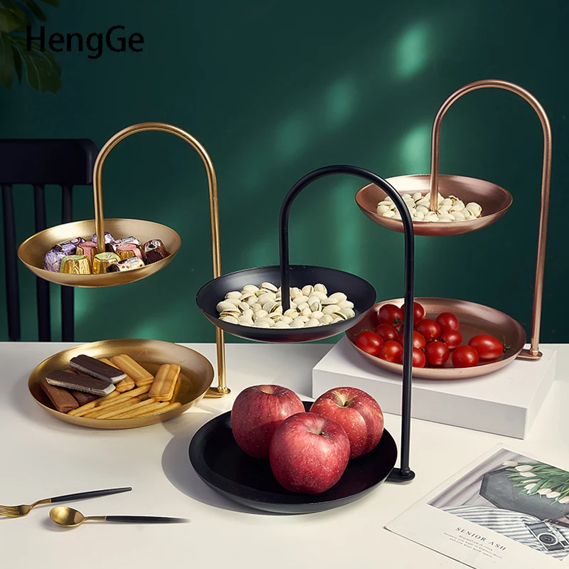Retro-Gilded-Fruit-Plate-Wrought-Iron-Double-Layer-Dessert-Plates ...
