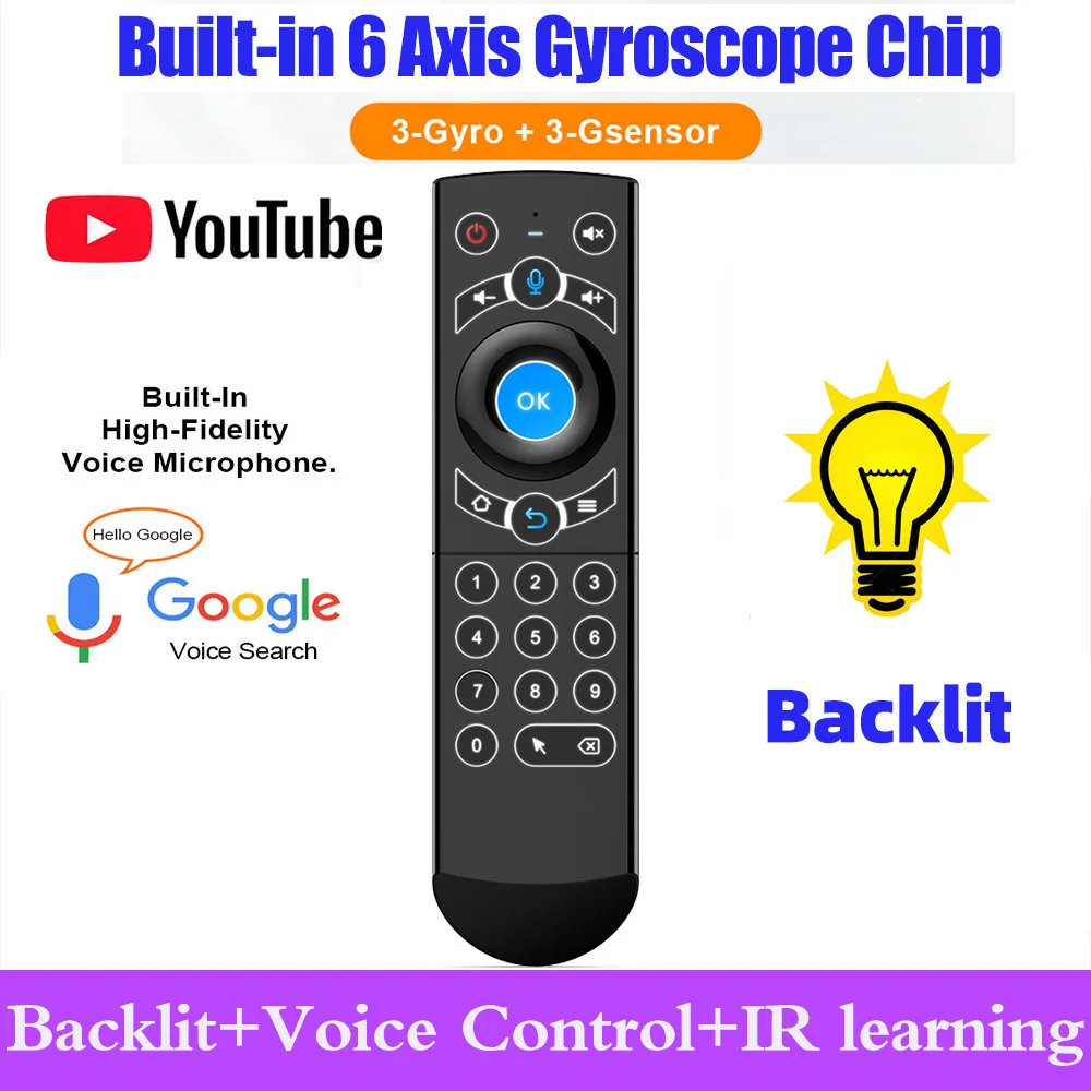 G21 pro Backlit Air mouse Wireless Smart Voice Remote Control with IR ...