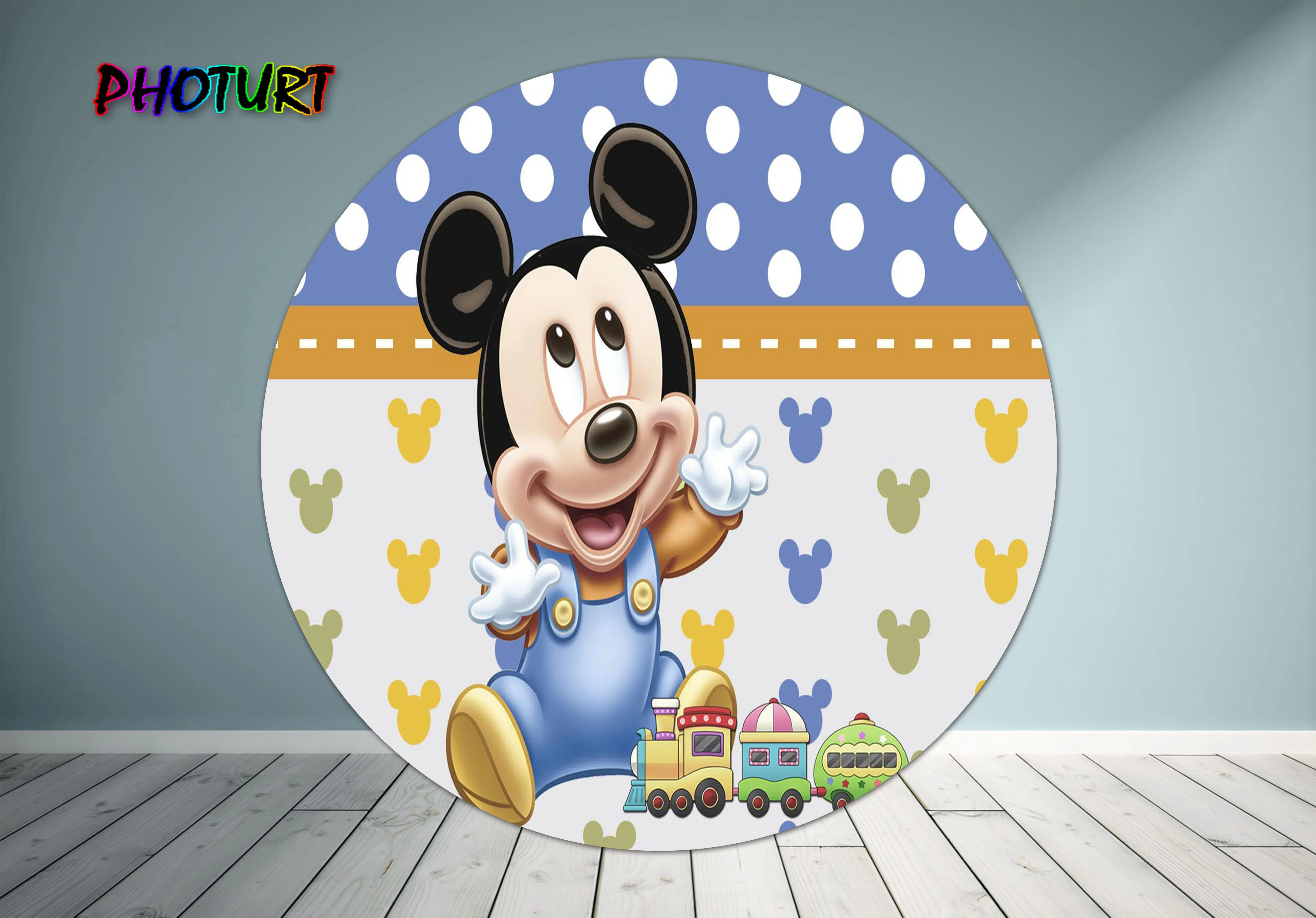 Blue Mickey Mouse Round Backdrop,Custom Kids 1st Birthday Party ...