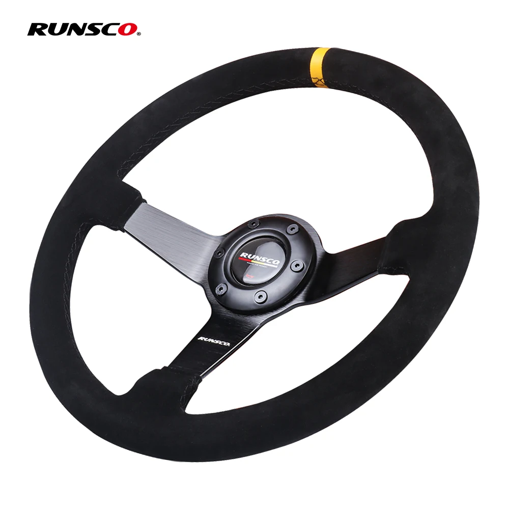 350mm-14Inch-Car-Steering-Wheel-Suede-Real-Leather-Drift-Racing-Game ...