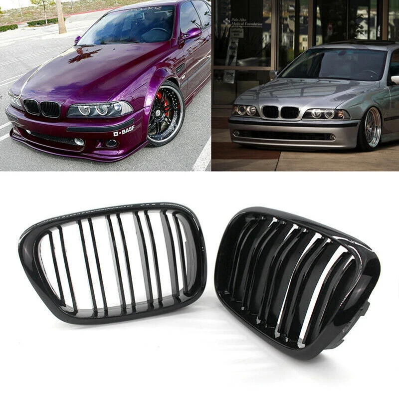 Glossy Black Front Hood Kidney Grille Grill ABS Dual Line Compatible ...