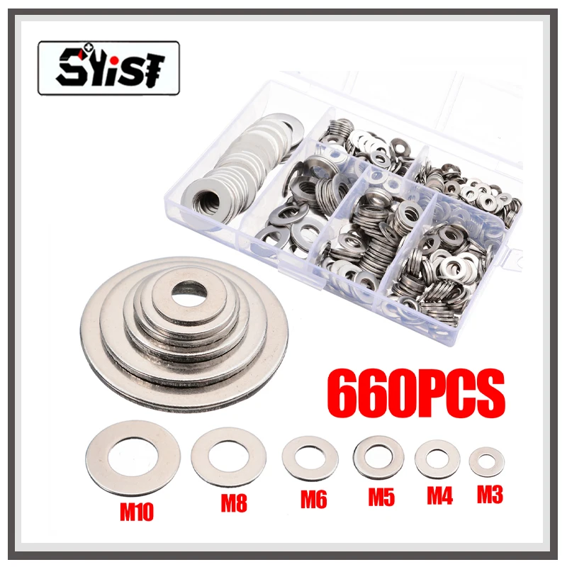 660 Pieces M3 M4 M5 M6 M8 M10 Stainless Steel Washers Assortment Set ...