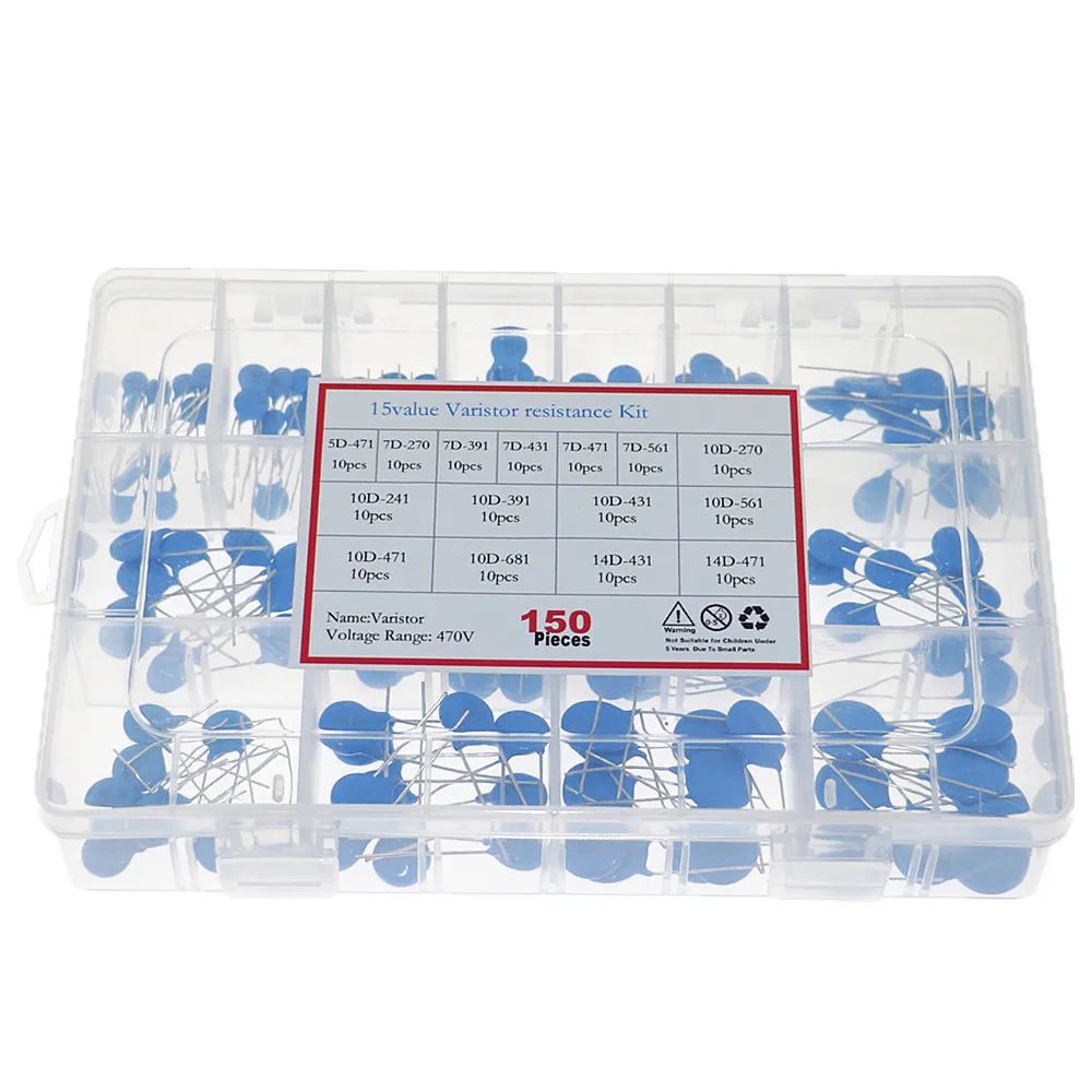 150pcs/Box 15value x 10pcs Varistor Resistor Assorted kit 5D471K 7D471K ...