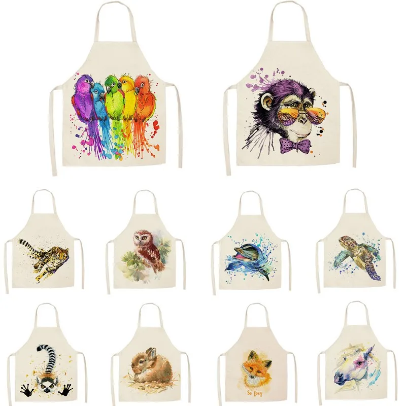 1Pcs-Kitchen-Apron-Cute-Animal-Leopard-Monkey-Printed-Sleeveless-Cotton ...