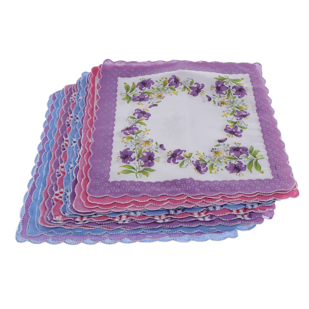 15pack Handkerchiefs Cotton Colored Floral Lace Hankies Hanky Kerchiefs ...