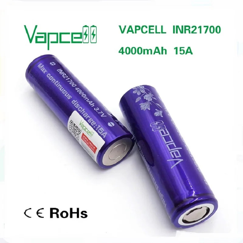 Vapcell 21700 4000mah 15A 3.7V High drain rechargeable Li ion battery E ...