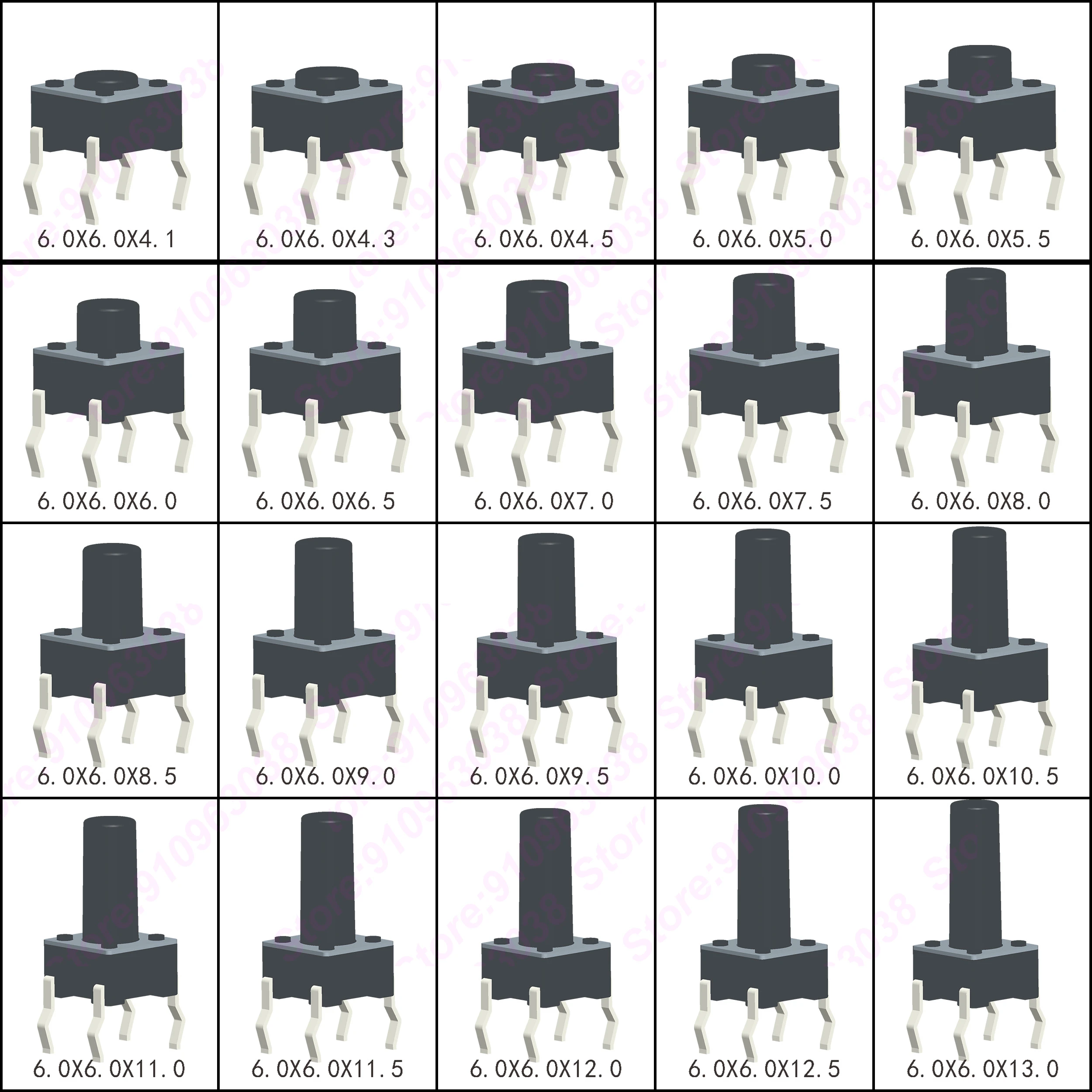 50/100PCS 6X6X5/4.3/5.5/6/7/8/9/10/13MM Tact Switch Push Button Switch ...