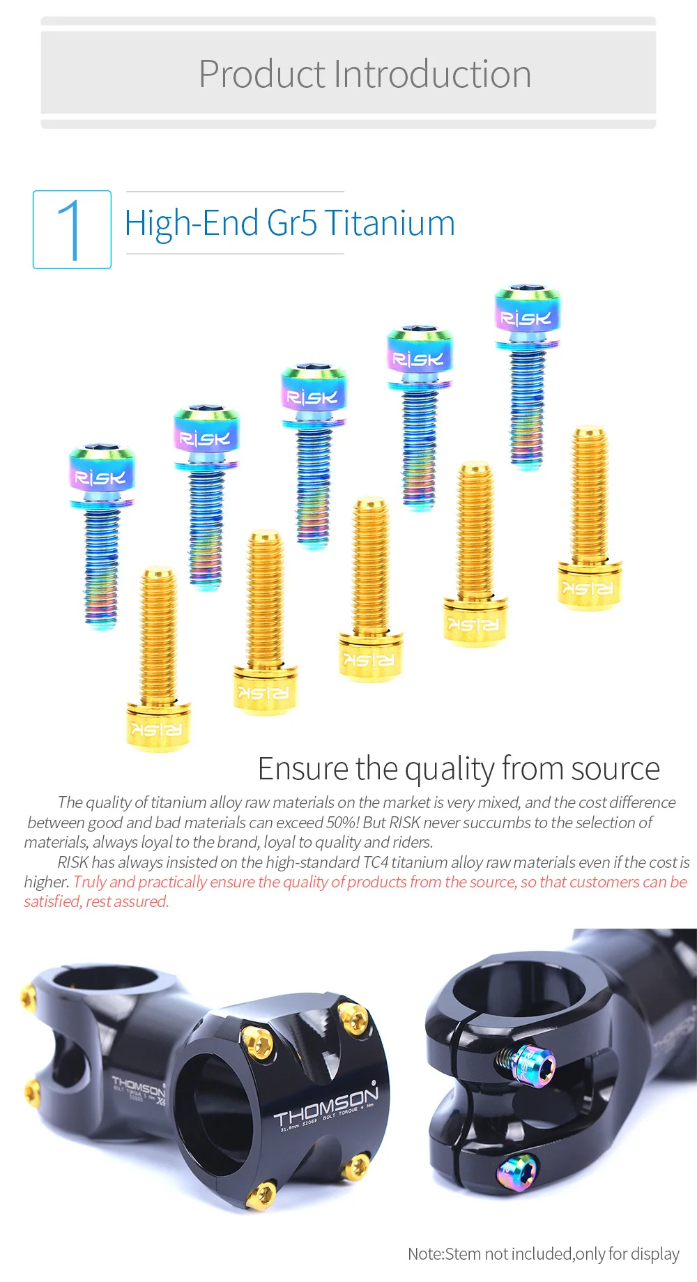 Accessoire vélo,vis à boulon en titane Ti M5 x 18mm m5x20 mm,pour tige ...