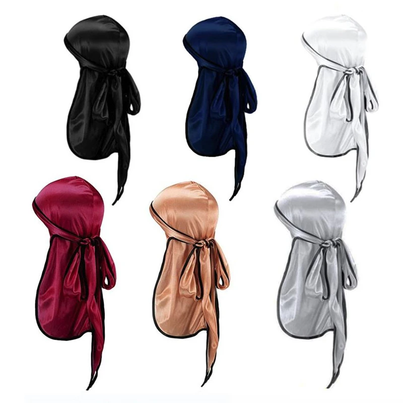 Unisex Men Silky Durag Black Sewing Silk Durags Bandanas For Men Long ...