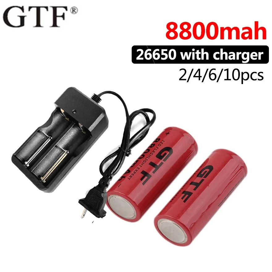 2/4/6/10pc 26650 3.7v 8800mah Rechargeable Lithium Battery for LED ...
