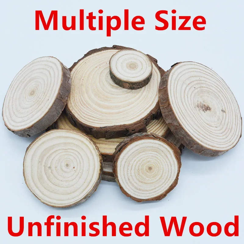 Multiple Size Natural Unfinished Round Wood Slices Circles Wooden Chips ...