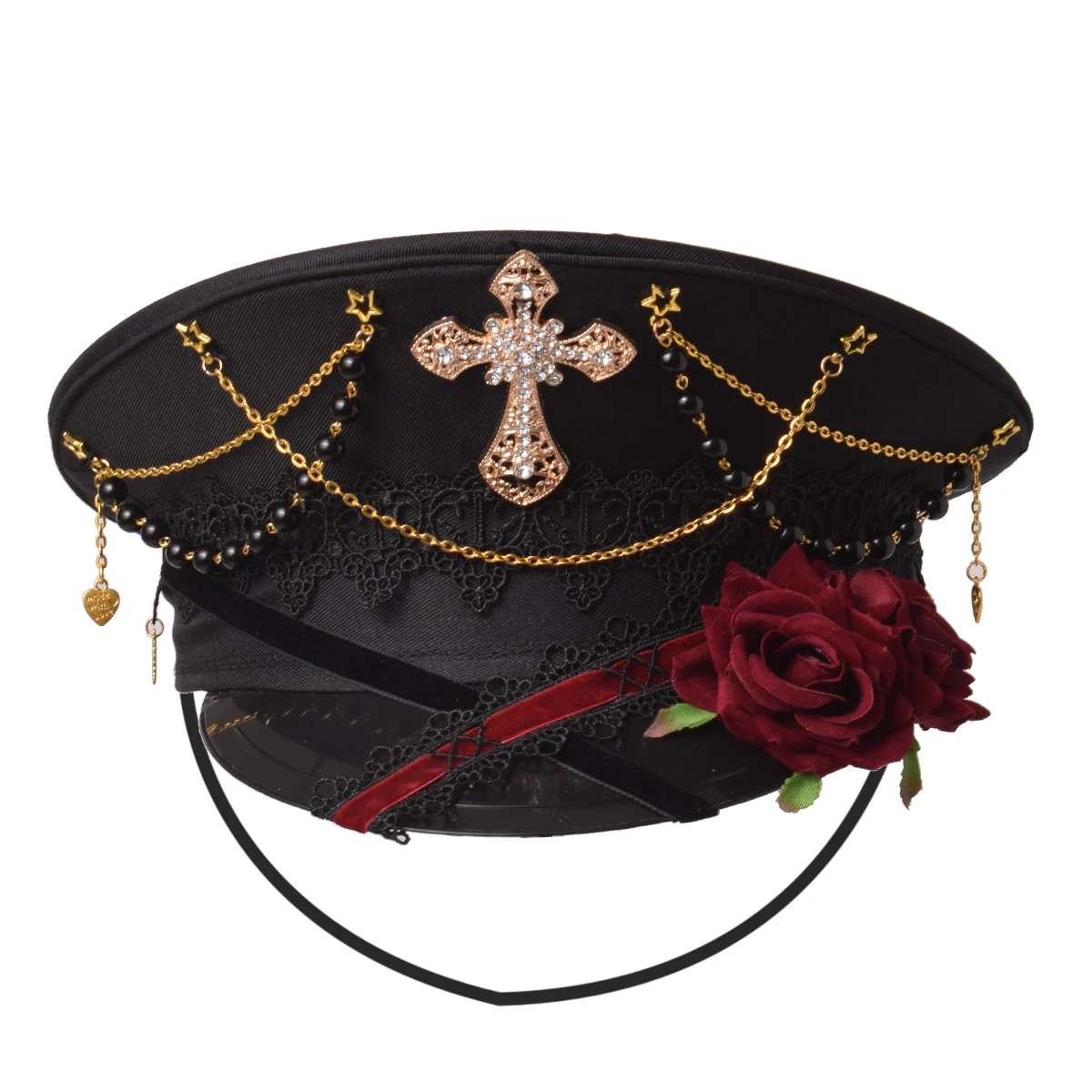Gothic-Lolita-Military-Hat-Cap-for-Women-Female-Black-Cross-Sailor ...