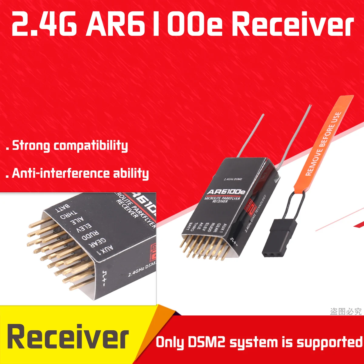 Receptor de 6 canais ar6100e para spektrum dsm2 jr 2.4ghz micro ...