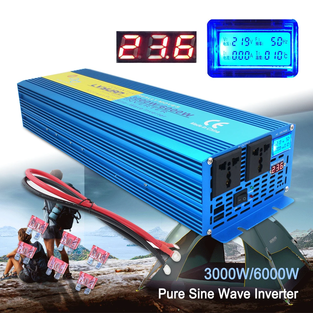3000w/6000w Pure Sine Wave Power Inverter Dc 12v/24v To Ac 220v 230v ...