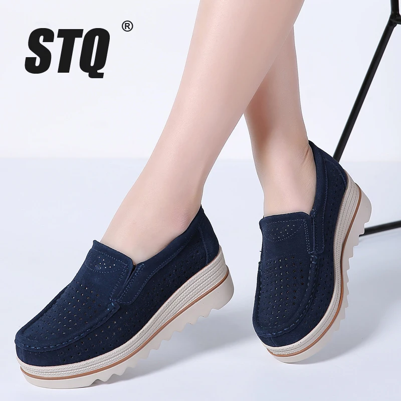STQ zapatos planos de plataforma para mujer, zapatillas informales de ante y cuero, mocasines ...