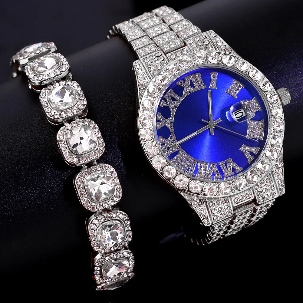 HipHop-Iced-Out-Men-Women-Watch-With-Bracelet-Luxury-Date-Quartz-Bling ...