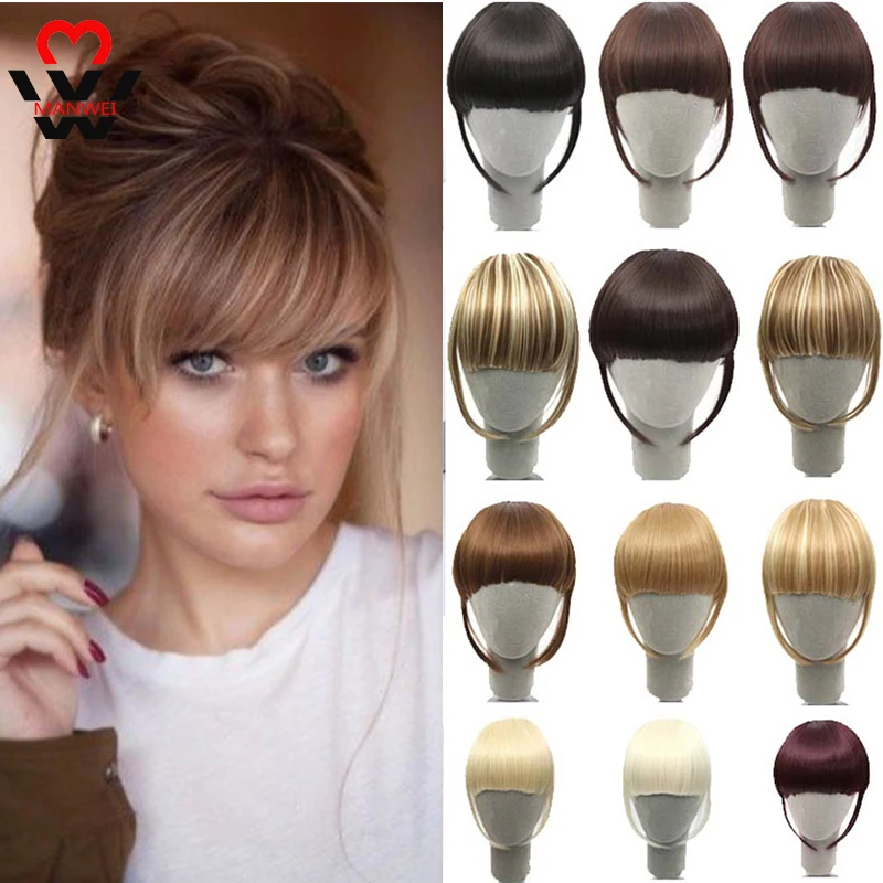 MANWEI Front Neat Bangs Fake Fringe Clip In Hair Extensions With High ...