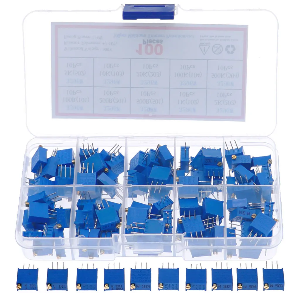 100Pcs-Box-3296W-Multiturn-Trimmer-Potentiometer-Kit-High-Precision ...