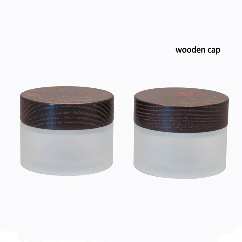 10pcs 30G 50G Frost Glass Bottle Plastic Wood Lid Matte Glass Jar With ...