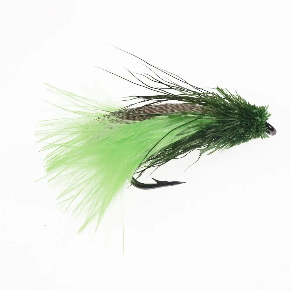 Bimoo 6pcs #4 Sculpin Imitation Streamer Fly Green Zoo Cougar Fly Slow ...