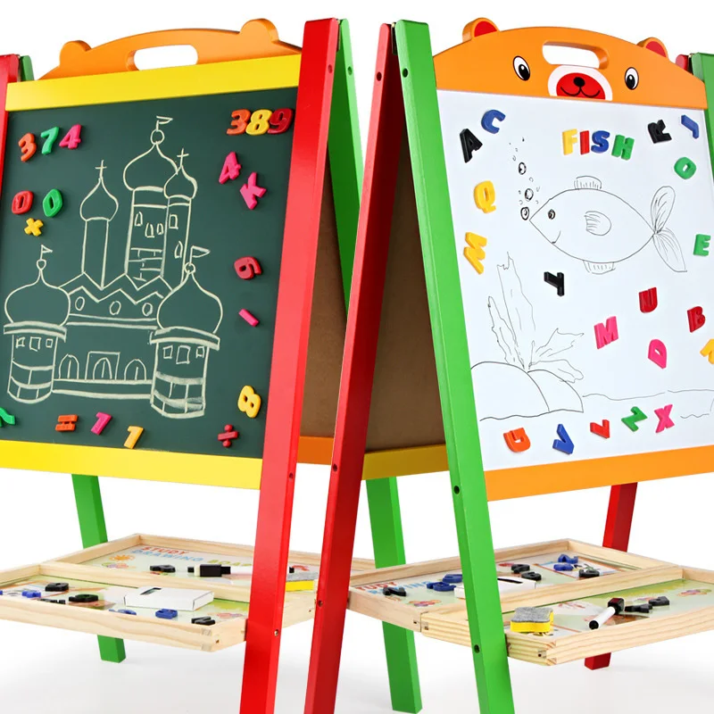 Double-sided Magnetic Drawing Board Multifunctional Wooden Small ...
