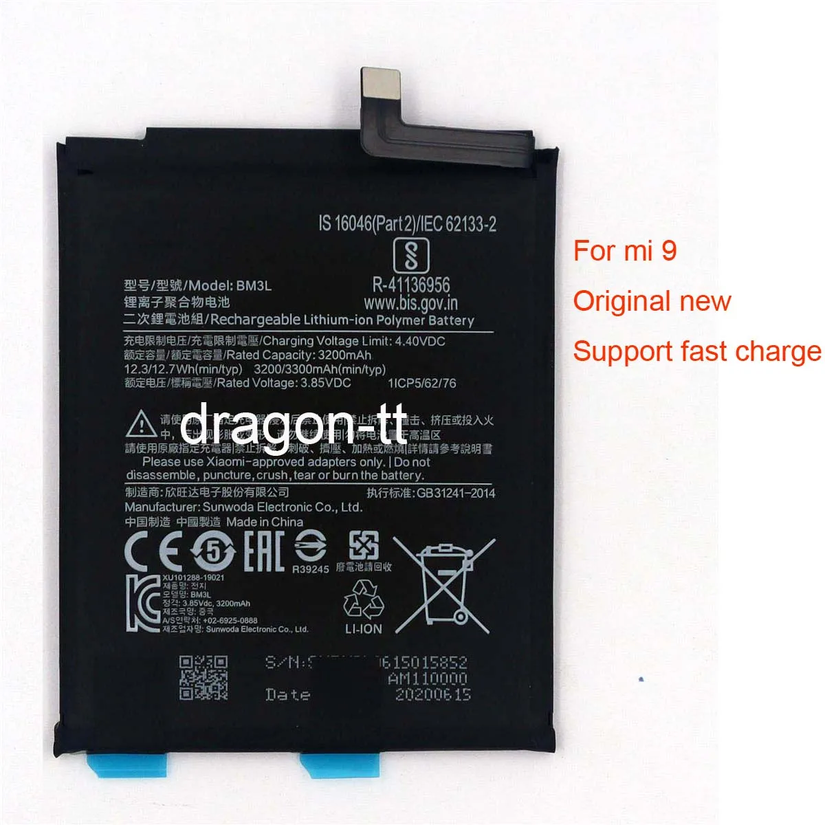 Original BM3L Built in Battery for xiaomi 9 mi9 support fast charge ...