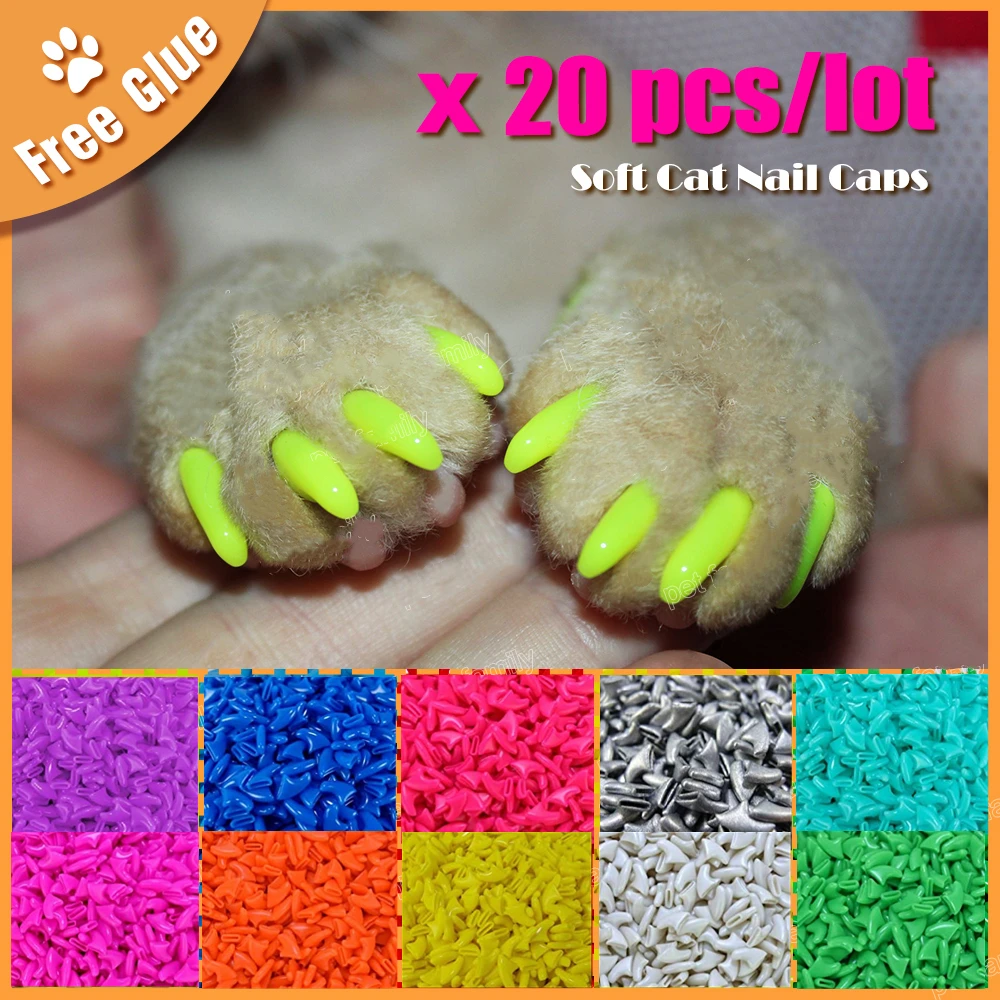 New-FASHION-colorful-Cat-Nail-Caps-soft-cat-Claw-Soft-Paws-20-PCS-lot ...