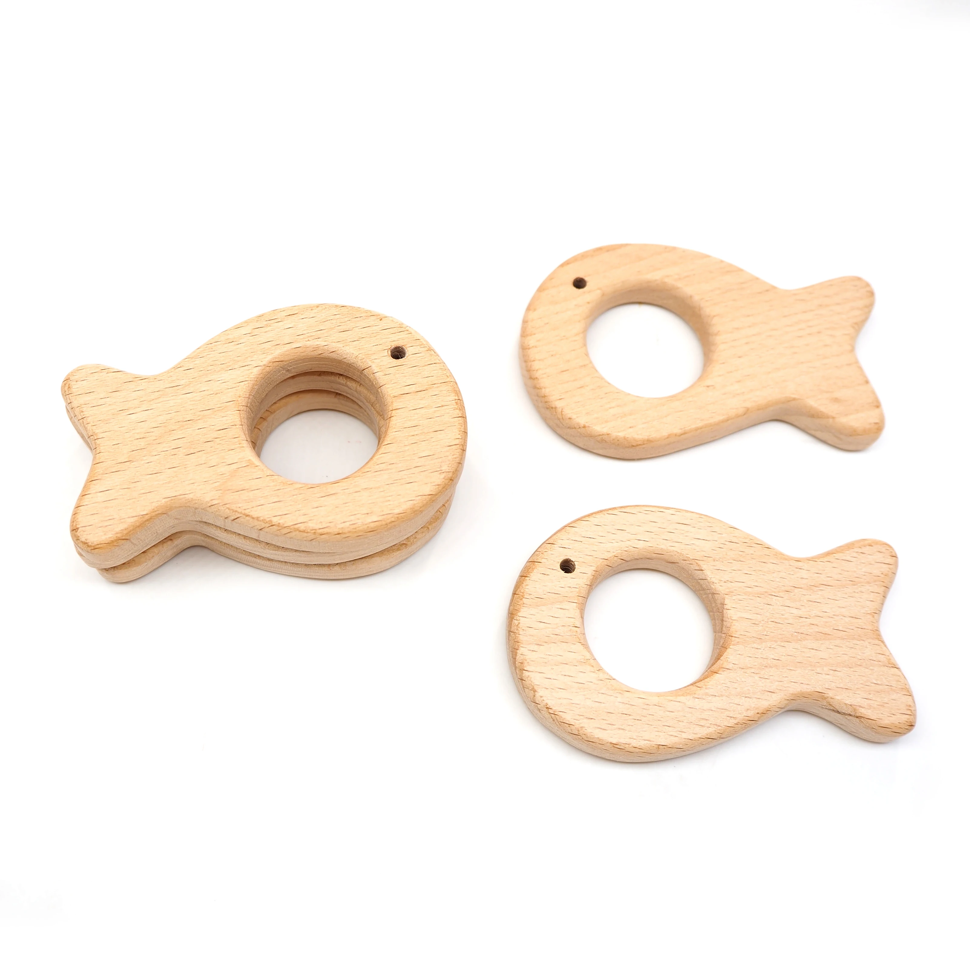 Chenkai 10pcs Wood Fish Teether Ring Diy Organic Eco-friendly Unfinished Nature Baby Pacifier ...