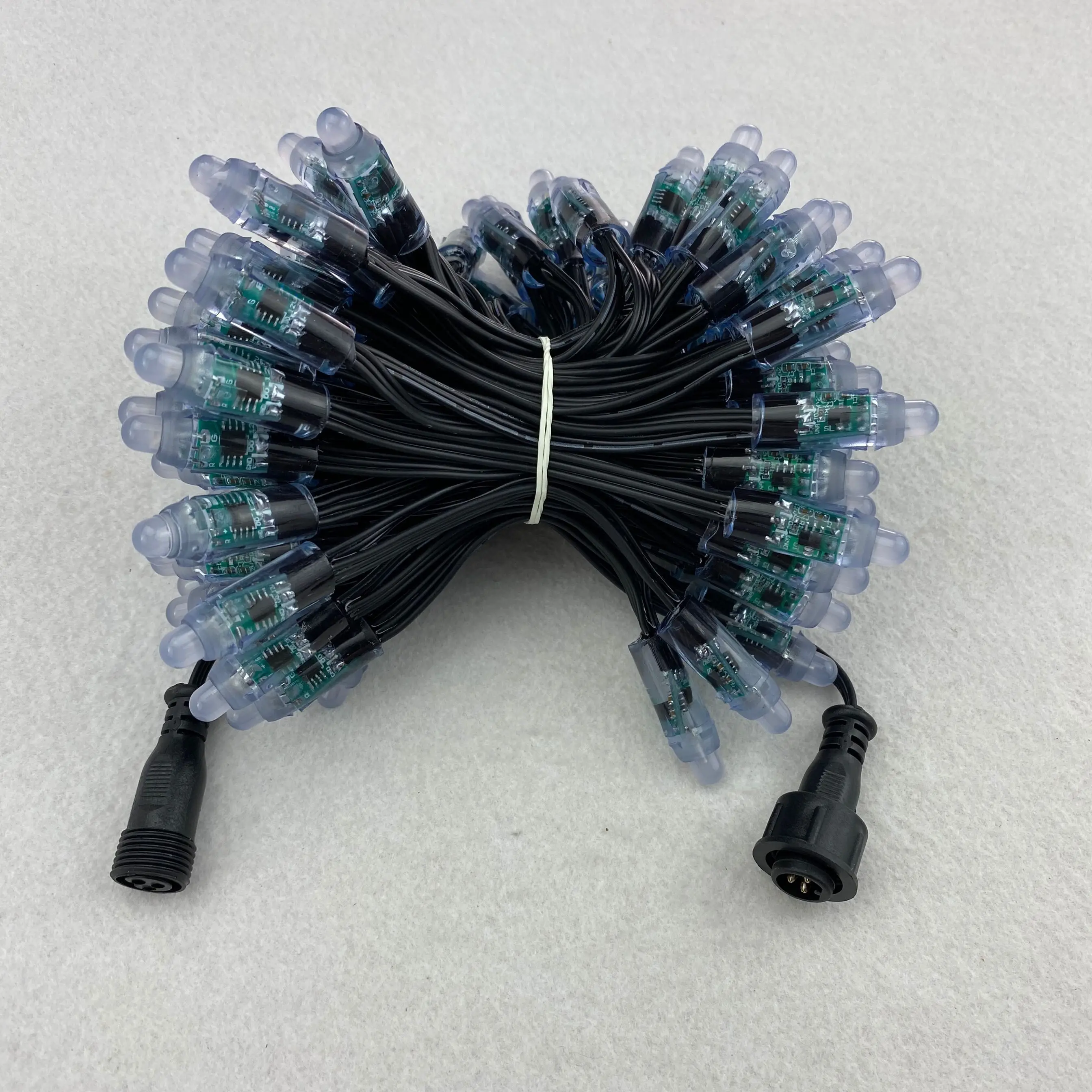 100nodes bullet regulated DC12V addressable 12mm WS2811 led pixel string;all BLACK 18AWG wire ...