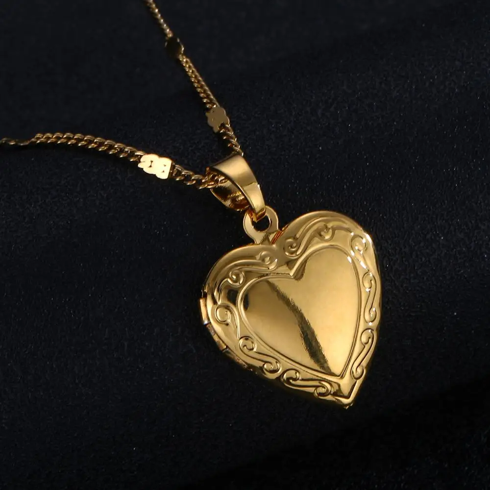 Gold-Color-Heart-Locket-Pendant-Necklace-Women-Romantic-Fashion-Heart ...