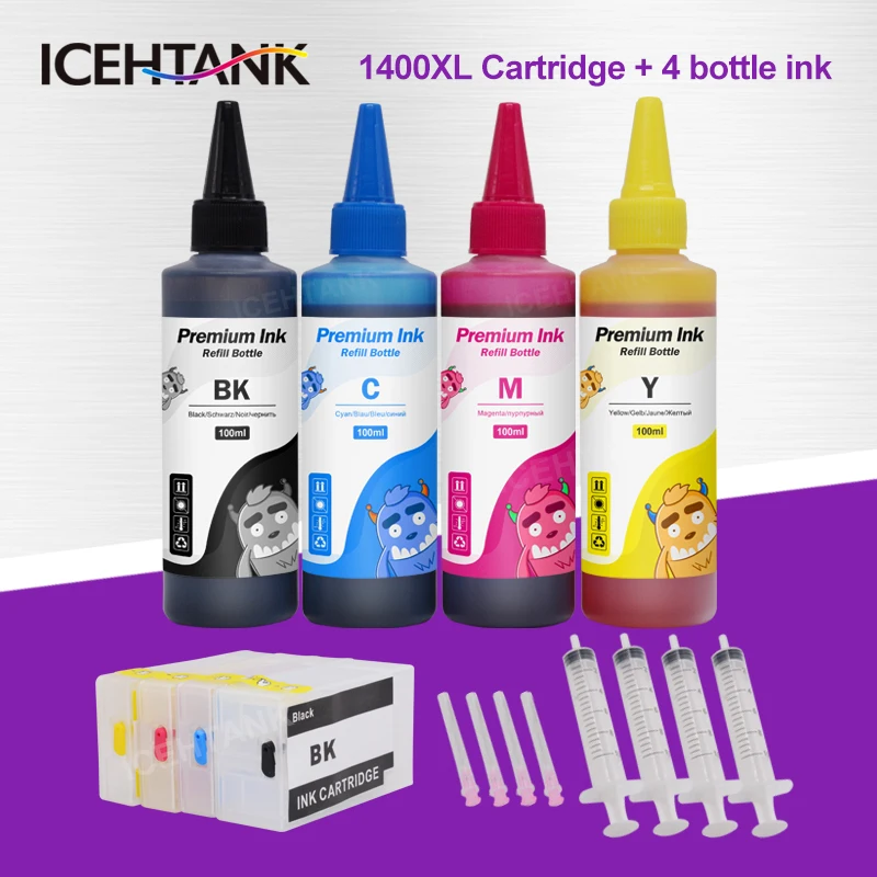 Icehtank 4 Bottle Refillable Ink Kit+ Pgi1400 Xl Compatible Ink ...