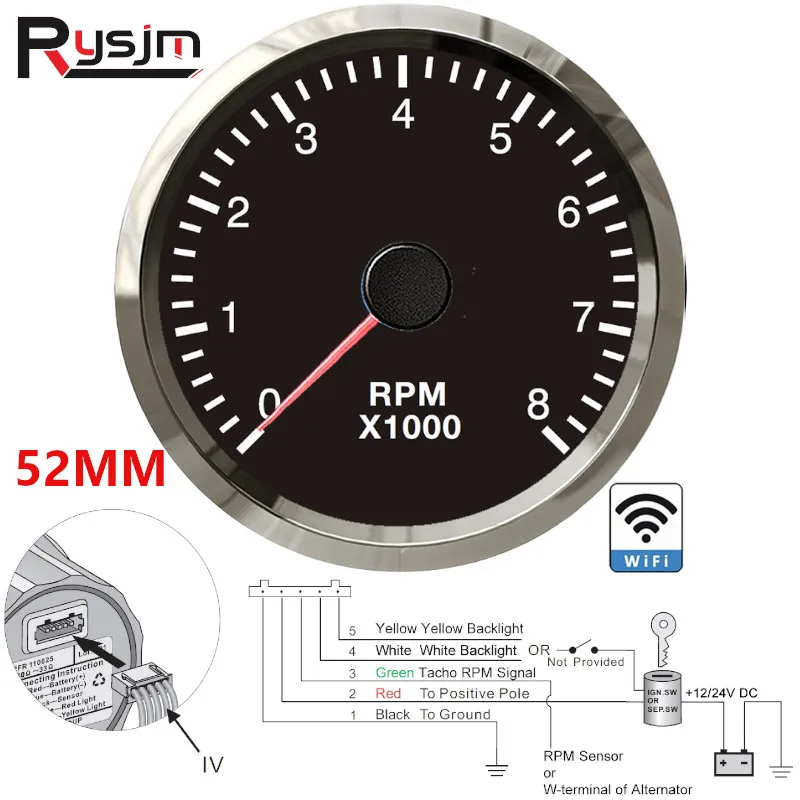 52mm-Car-Tachometer-WiFi-Tacho-meter-4k-8k-Programmable-RPM-Meter-Fit ...