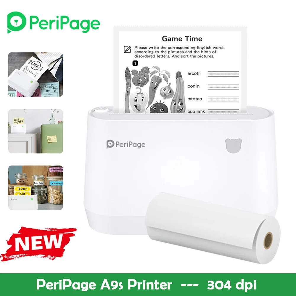 PeriPage A9s Mini Portable Thermal Printer 304dpi Pocket Wireless ...