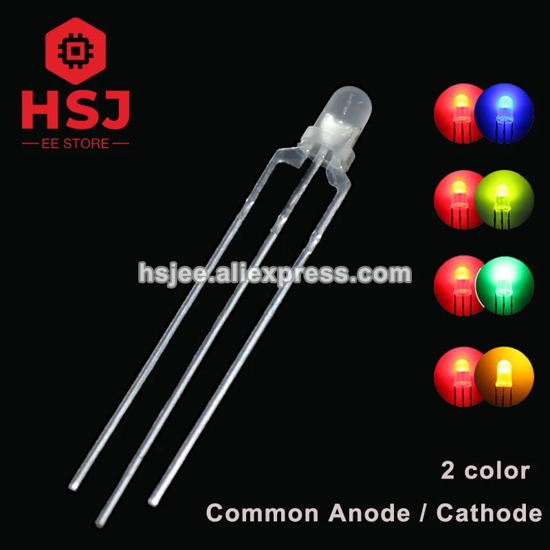 50pcs-F3-3mm-Fog-Type-Two-Color-Common-Anode-or-Cathode-LED-Diode-Red ...
